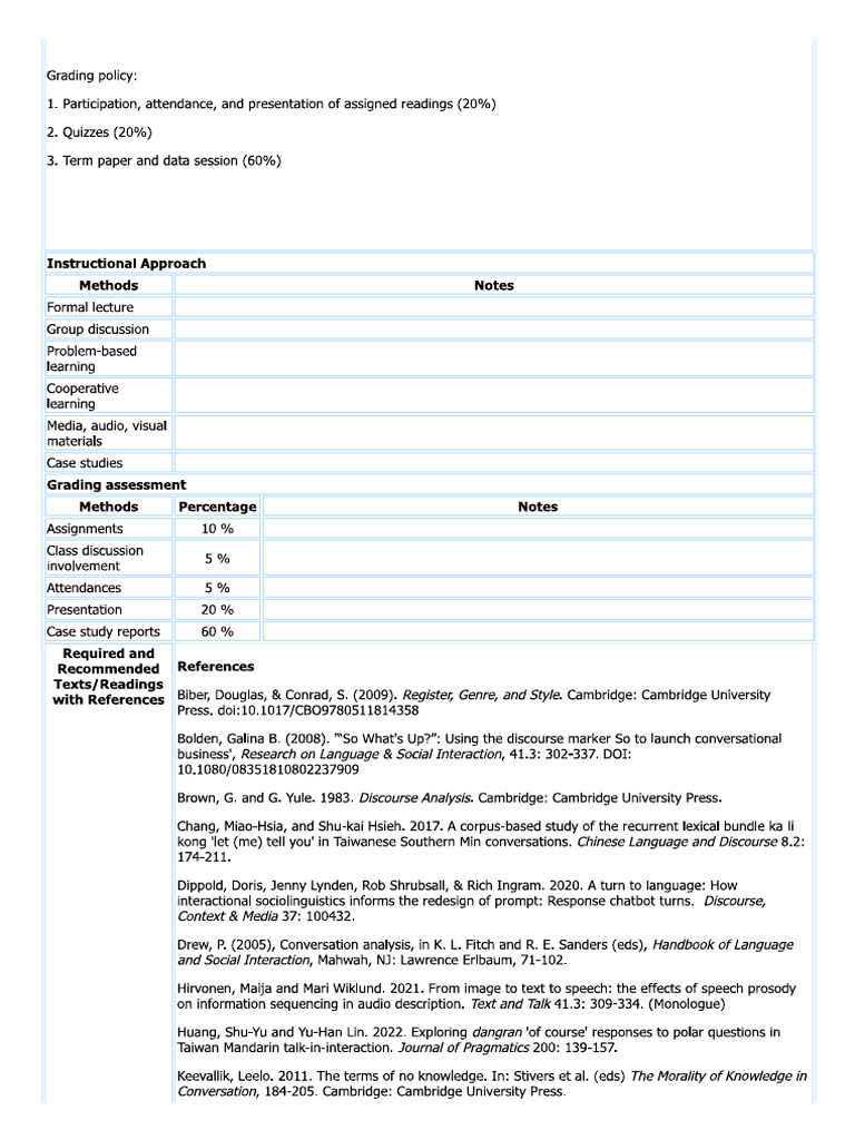 Discourse and Text Analysis Syllabus-3 | PDF