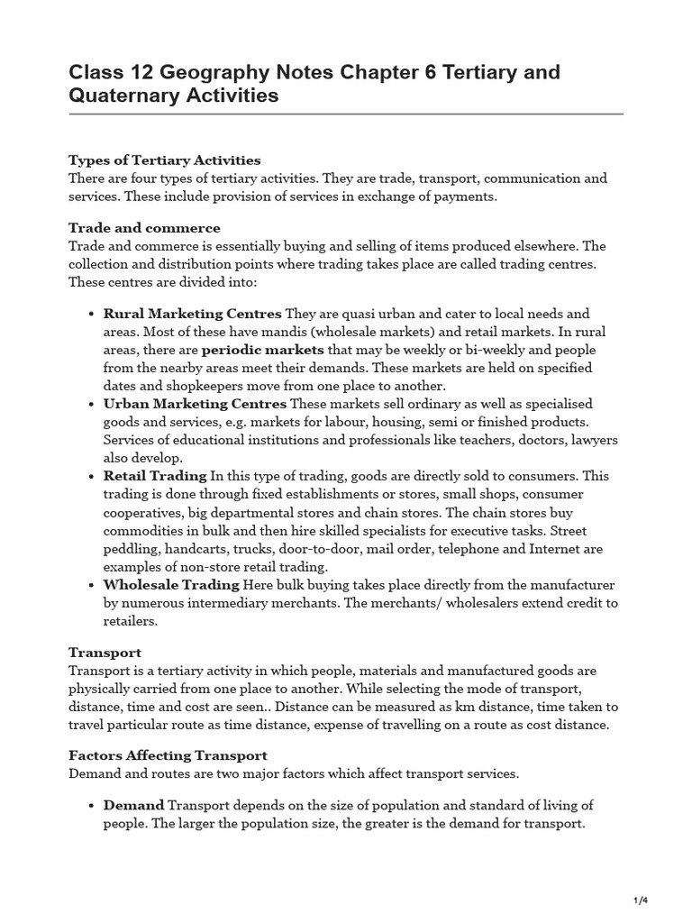 Notes Class 12 Fundamentals of Human Geography Chapter 6 | PDF ...