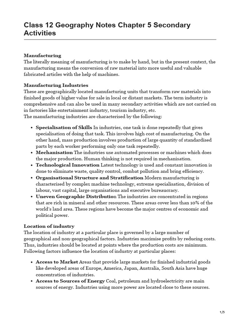 Class 12 Geography: Manufacturing | PDF | Energy Development | Cotton