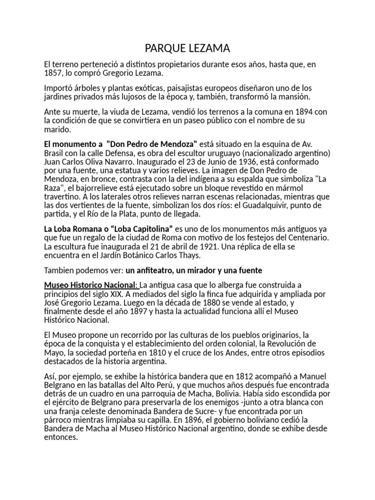 Historia y Monumentos de Parque Lezama | PDF