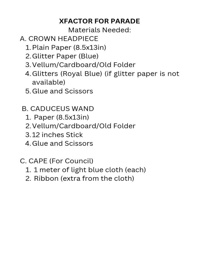 Printable Xfactor Parade Crafts | PDF