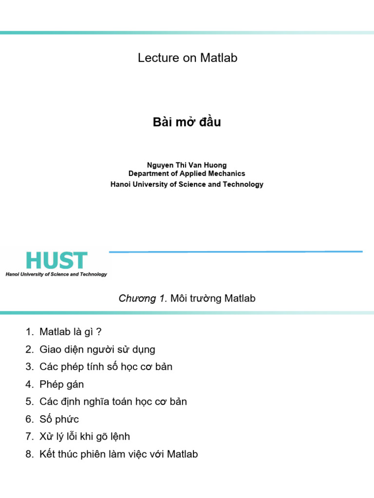 Matlab Lecture 1 - Mo Dau | PDF