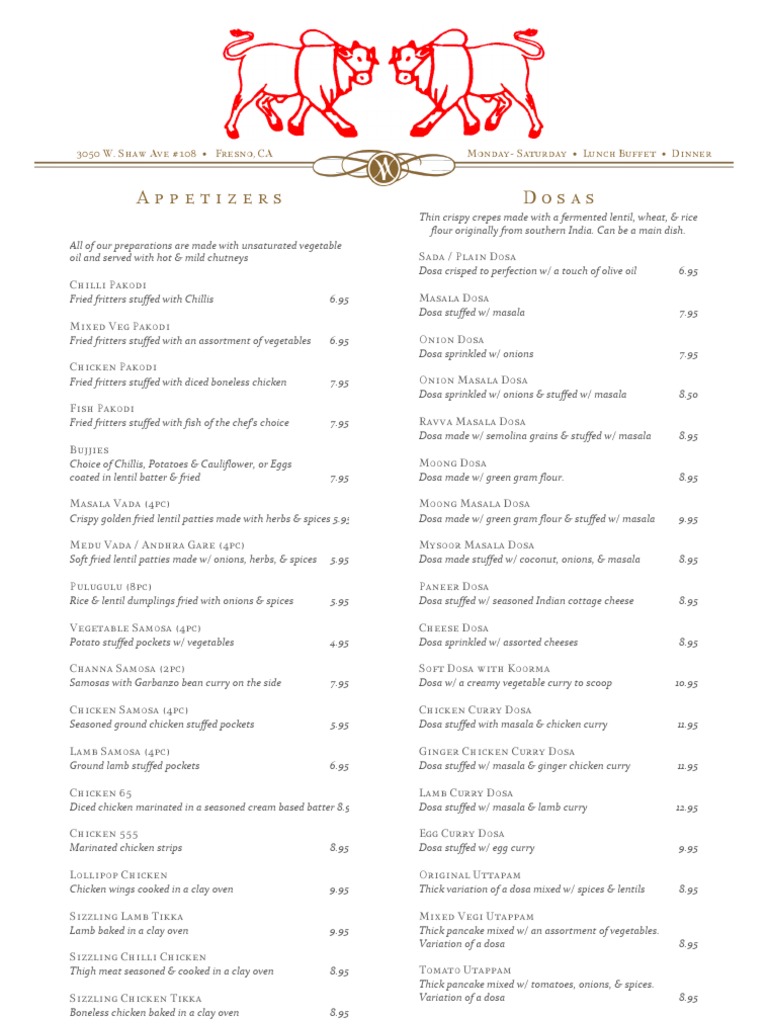 Brahma Bull Menu | Curry | Asian Cuisine