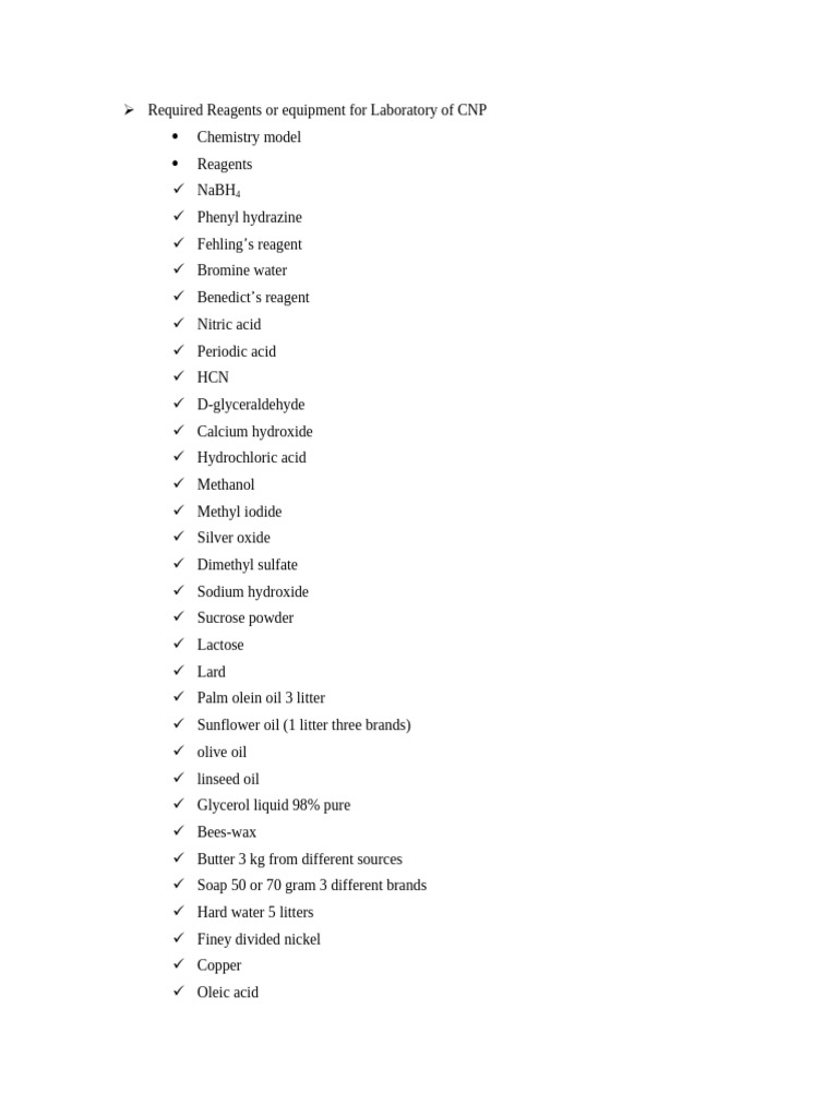 Required Reagents or Equipment For Laboratory of CNP | PDF