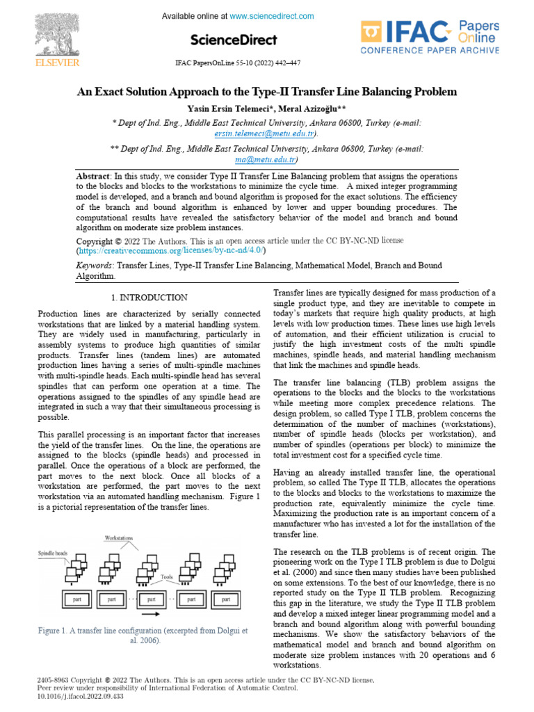 An Exact Solution Approach To The Type II Transfer Line B - 2022 - IFAC ...