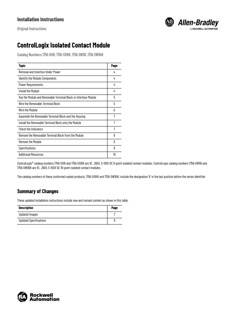 Controllogix Isolated Contact Module: Installation Instructions | PDF ...
