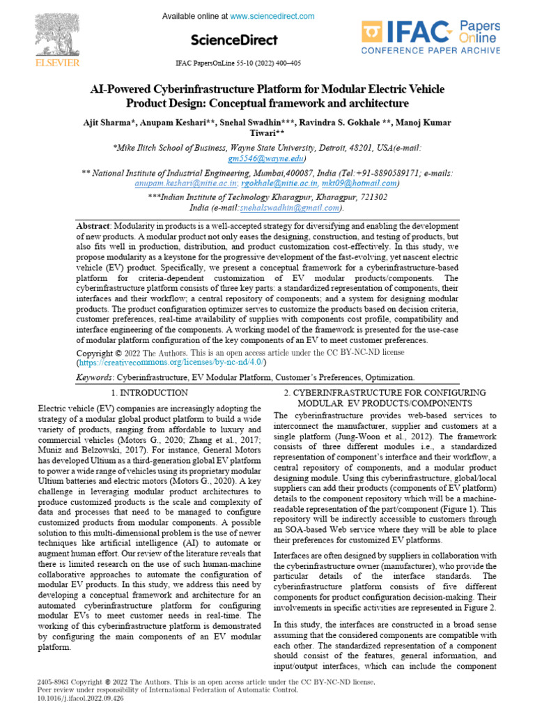 AI Powered Cyberinfrastructure Platform For Modular Electric V - 2022 - IFAC Pap | PDF ...