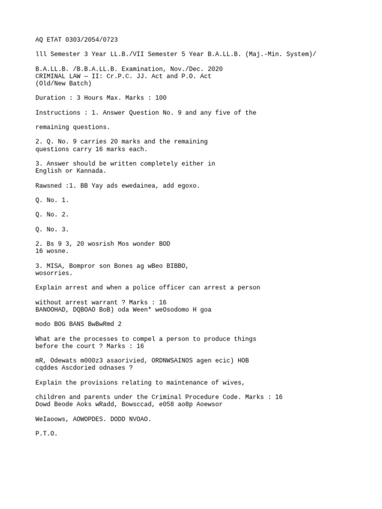 crpc qUESTION PAPER | PDF | Political Law | Public Sphere