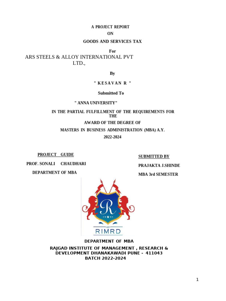 MBA Project - Edit | PDF | Taxes | Value Added Tax