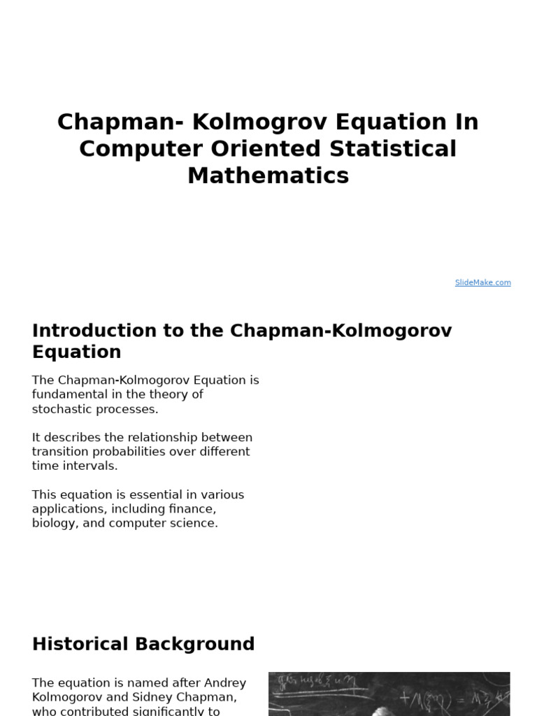 Chapman - Kolmogrov Equation in Computer Oriented Statistical ...