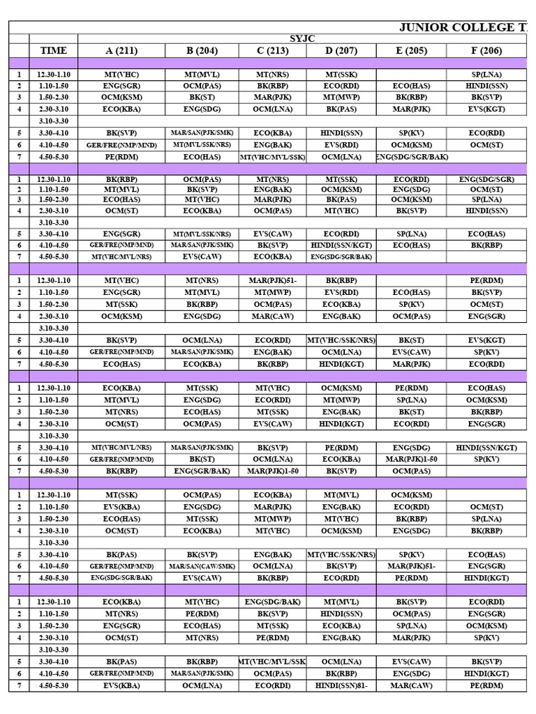 Junior College Timetable | PDF