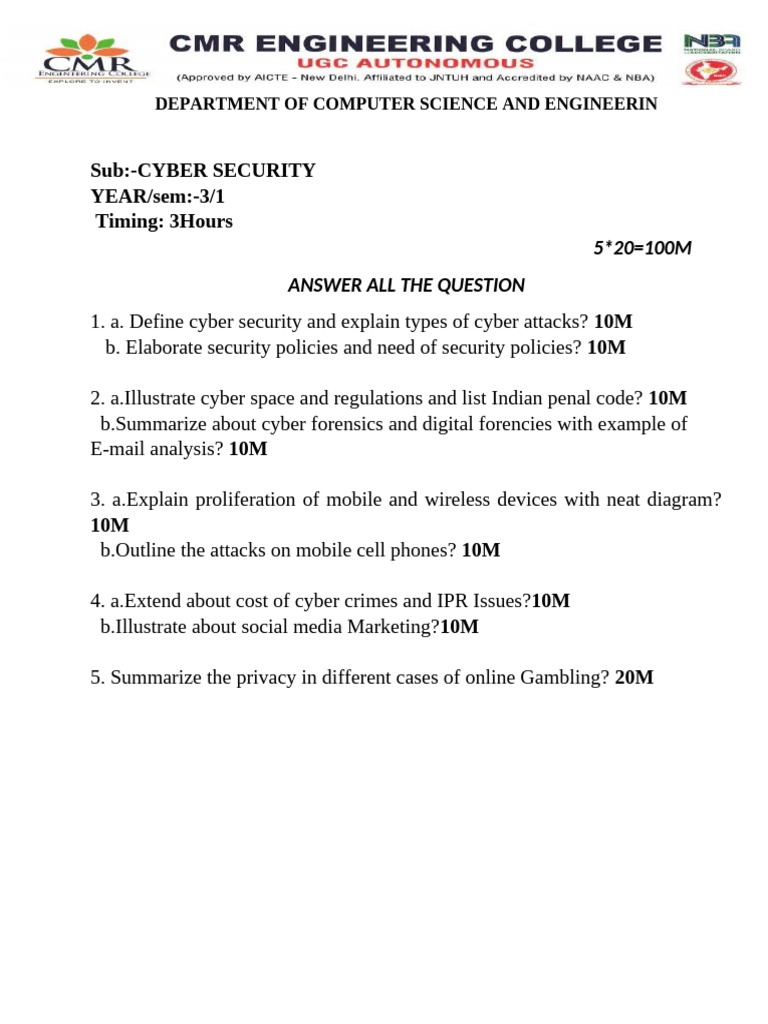 CYBER SECURITY Question Papers | PDF