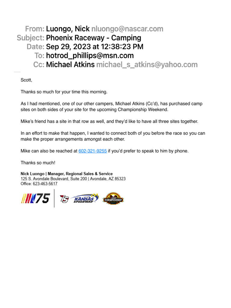 Phoenix Raceway - Camping | PDF