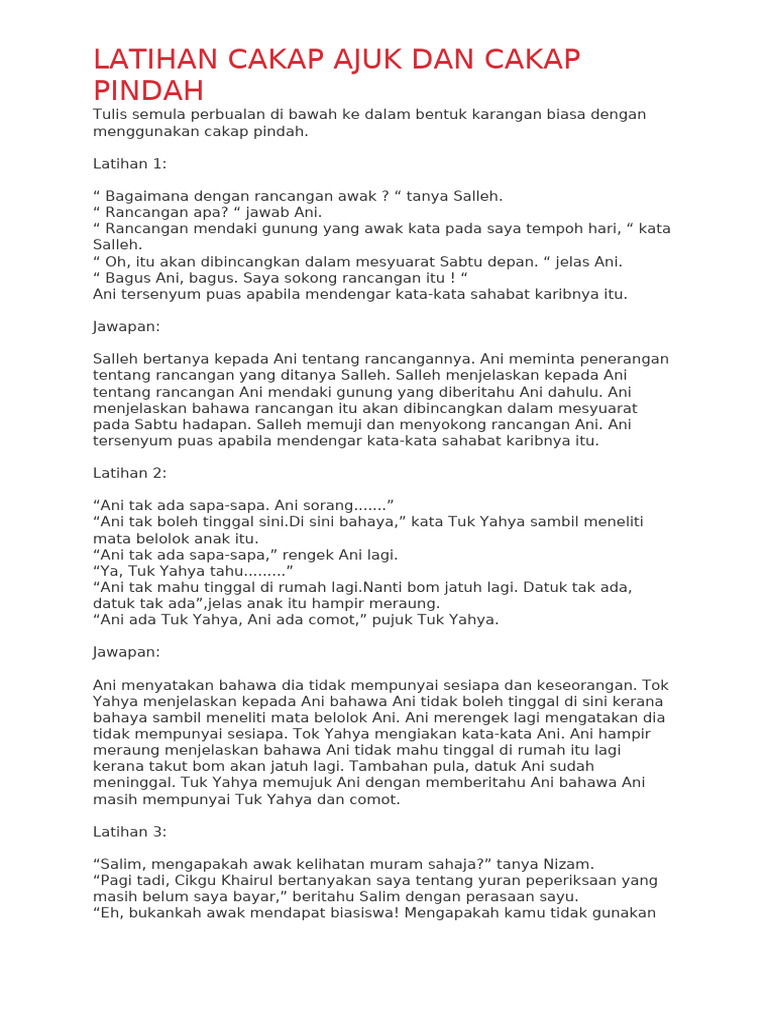 Latihan Cakap Ajuk Dan Cakap Pindah | PDF