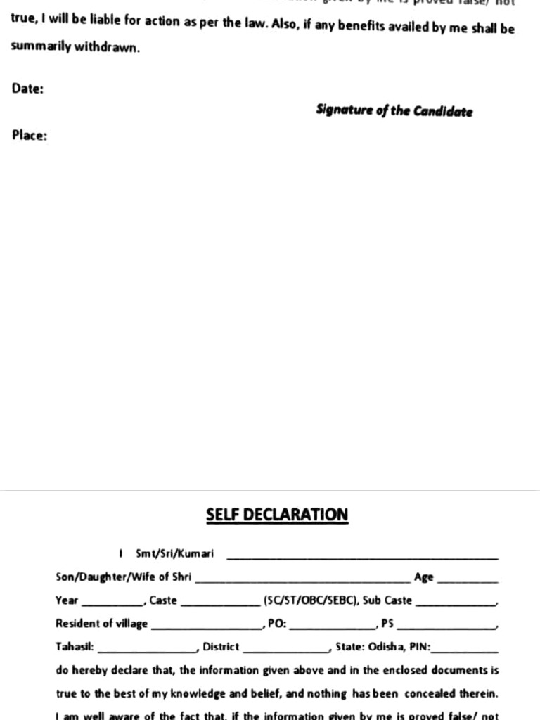 Self Declaration Form Template | PDF
