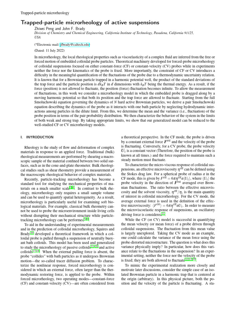 Trapped-Particle Microrheology of Active Suspensions: Zhiwei Peng and ...