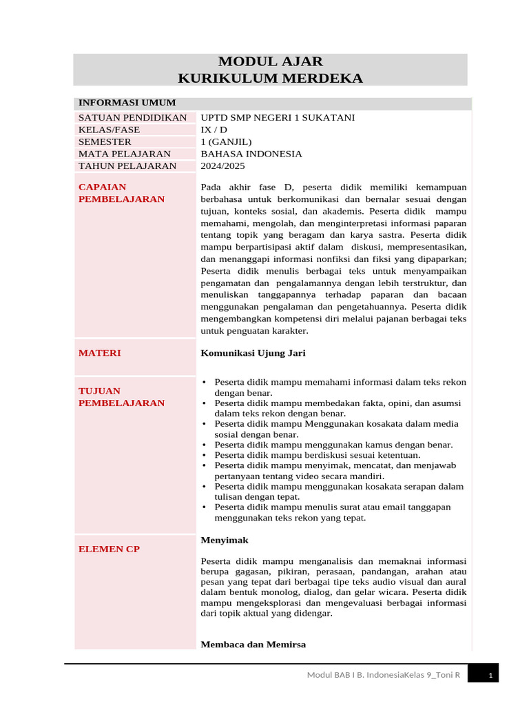 Modul Ajar Bab Iii - Toni R | PDF