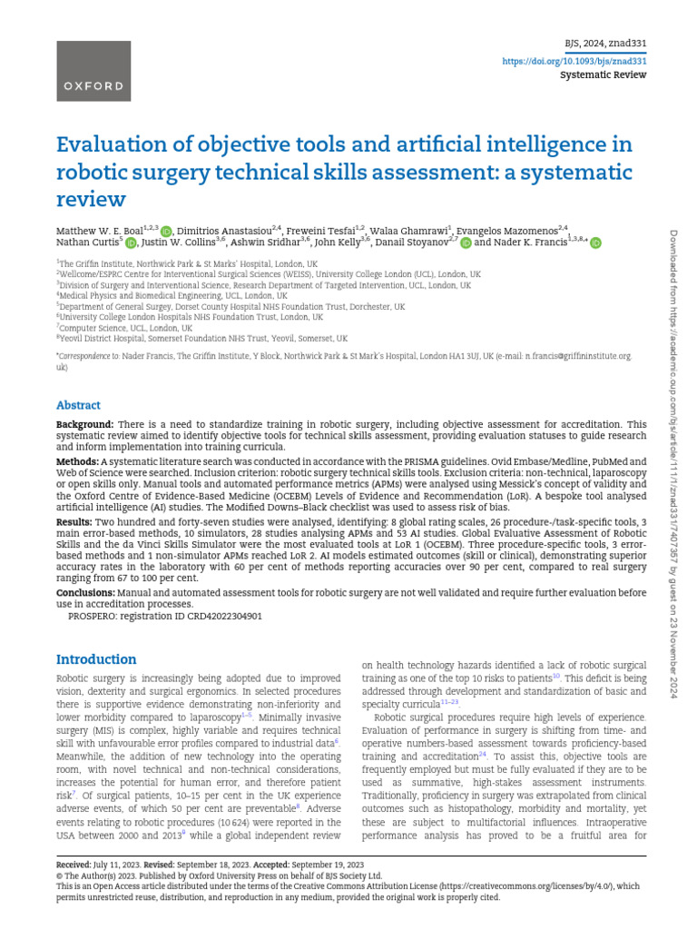 Evaluation of Objective Tools and Artificial Intelligence in Robotic ...