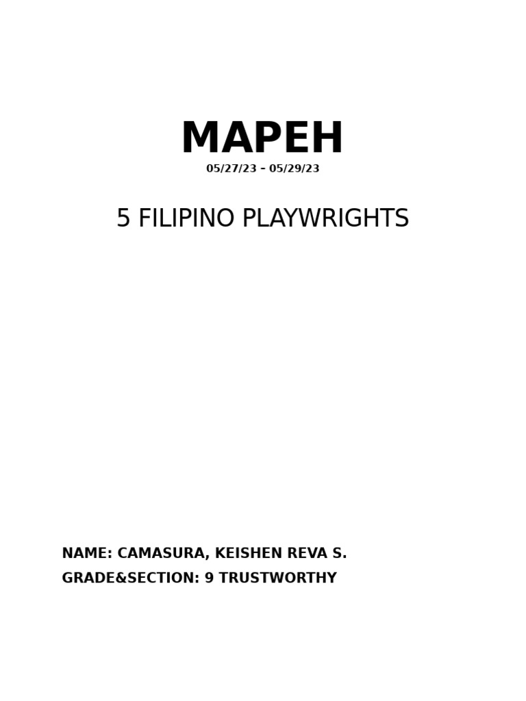 Mapeh 5 Filipino Playwright 2 | PDF | Philippines