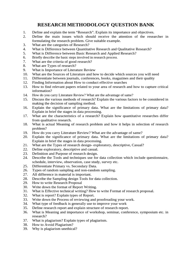Research Methodology Question Bank | PDF | Methodology | Evidence