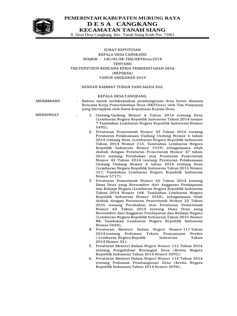 Tim Penyusun RKPDesa 2019 Cangkang | PDF