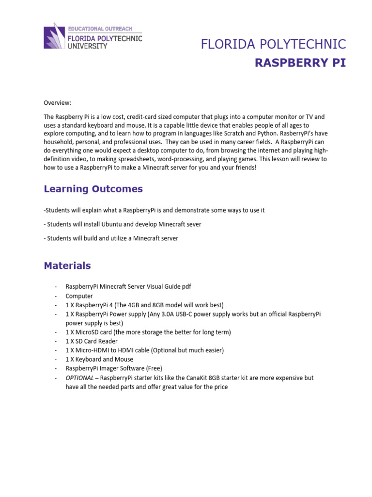Raspberrypi Minecraft Server Lesson Plan | PDF | Raspberry Pi ... Raspberrypi Minecraft Server Lesson Plan | PDF | Raspberry Pi ...