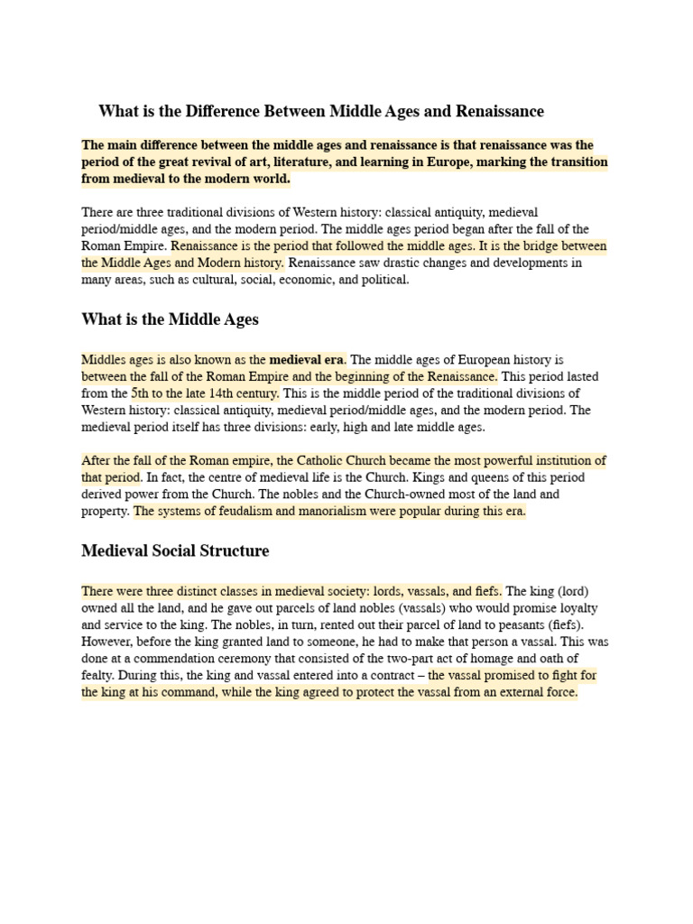 What Is The Difference Between Middle Ages and Renaissance | PDF ...