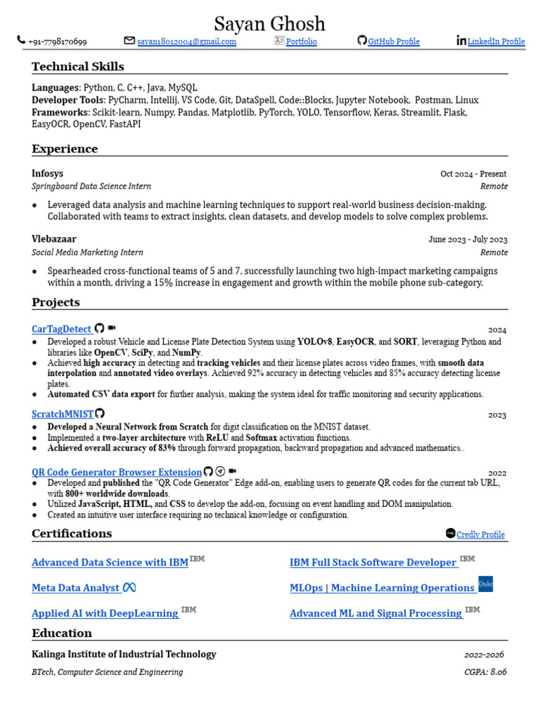 Resume v1.13 - Sayan Ghosh | PDF | Computer Science | Computing