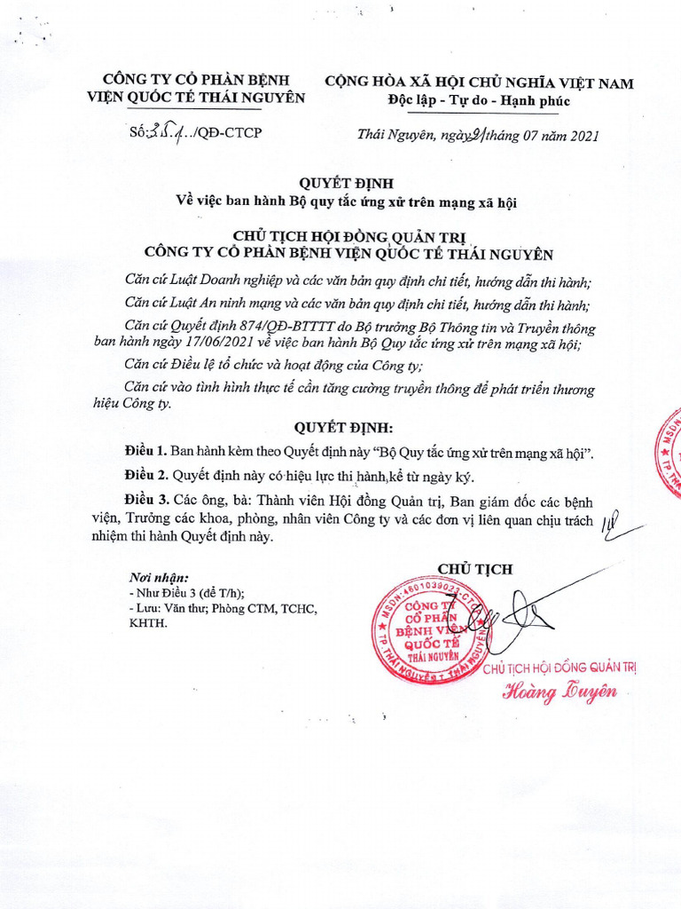 351 QĐ-CTCP v.v ban hành Bộ quy tắc ứng xử trên mạng XH - 0001 | PDF