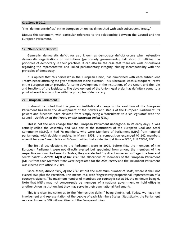 EU Democratic Deficit and Legislative Changes | PDF | European Union ...