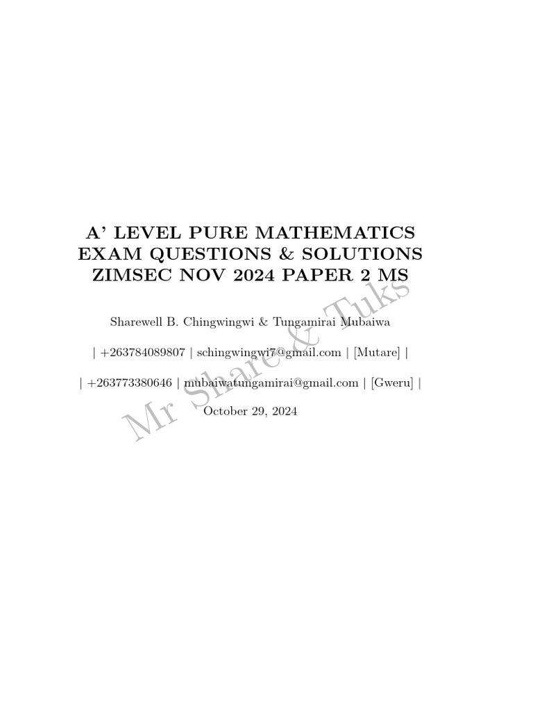2024 Nov p2 Ms Pure Mathematics - MR Share and Tuks. T | PDF | Function (Mathematics ...
