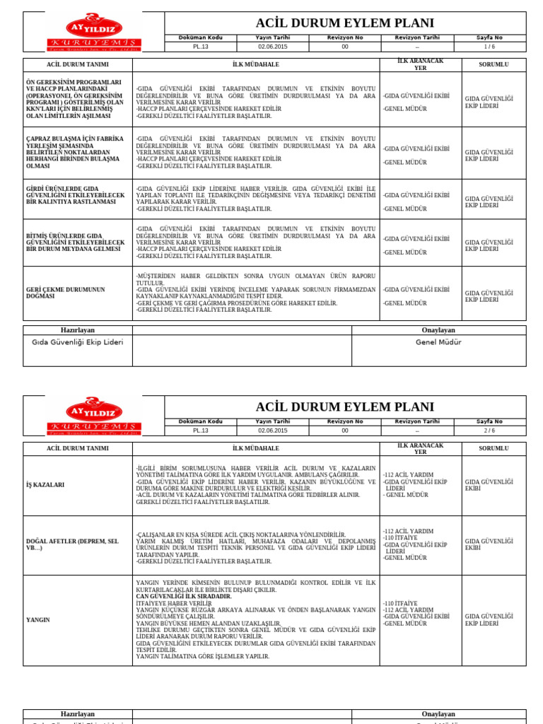 PL.13-Acil Durum Eylem Planı | PDF