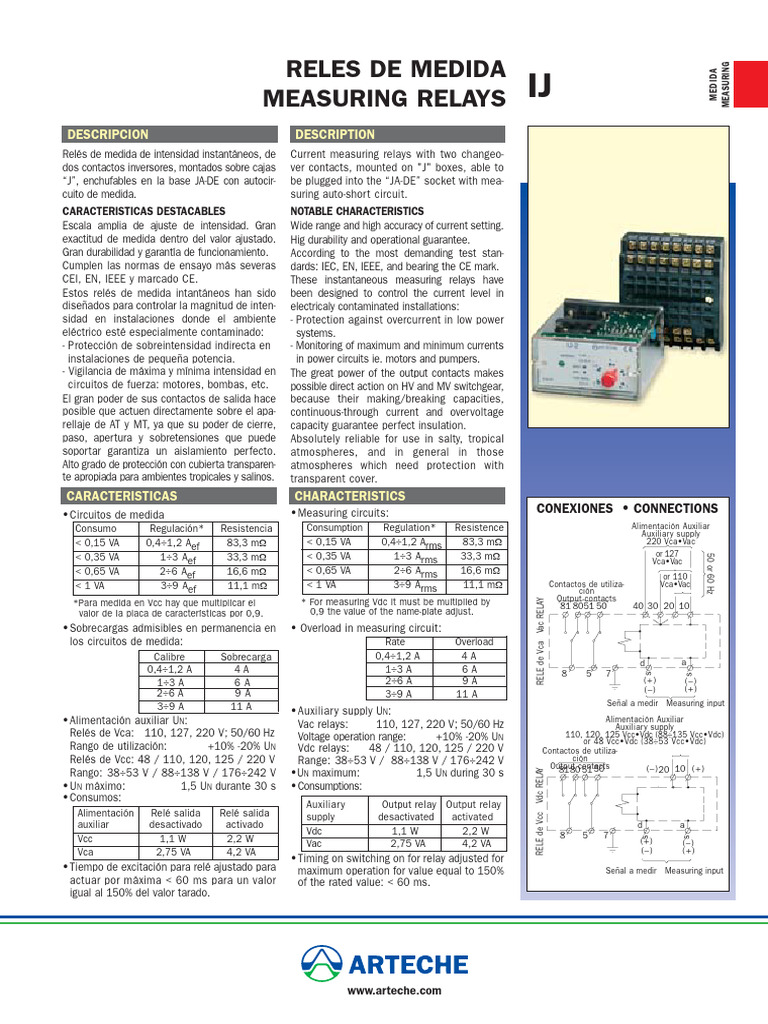 Reles de Medida Measuring Relays: Descripcion Description | PDF ...