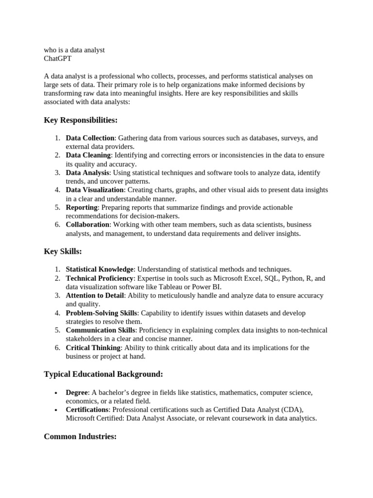 Who Is A Data Analyst | PDF | Data Analysis | Data