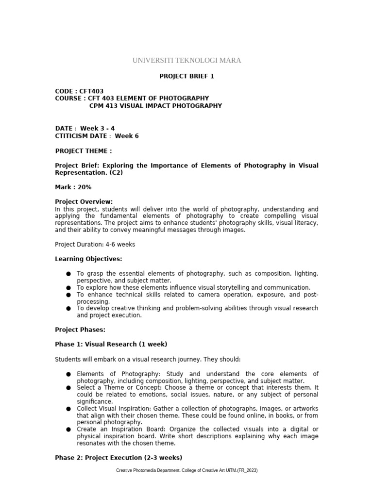 Elements of Photography Project Brief | PDF | Composition (Visual Arts ...