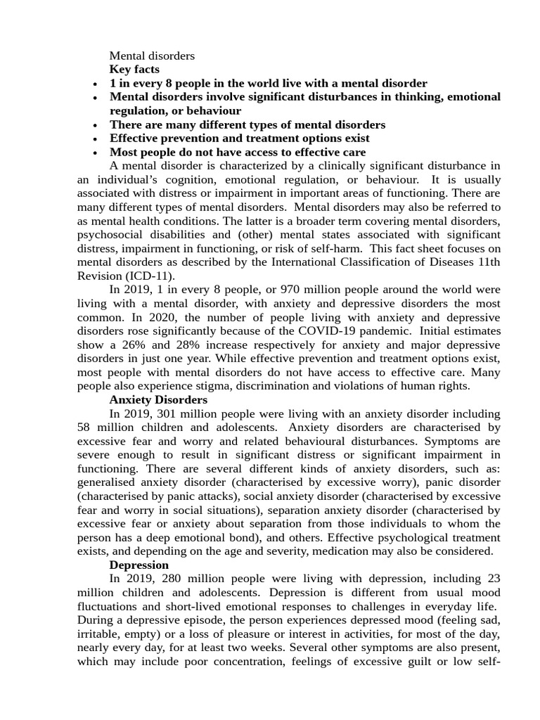 Mental Disorders | PDF | Mental Disorder | Major Depressive Disorder
