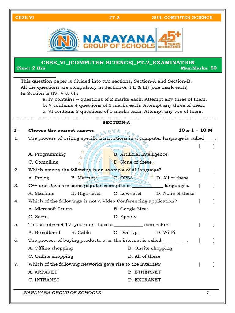 Cbse - Vi - (Computer Science) - PT-2 - QP (Pan India) | PDF | World Wide Web | Internet & Web