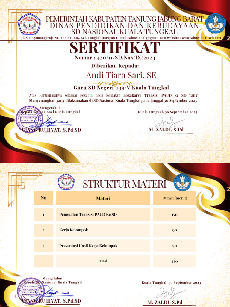 SERTIFIKAT LOKAKARYA TRANSISI PAUD TIARA - Compressed | PDF
