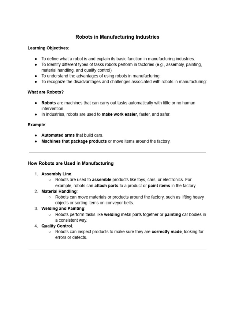 Manufacturing Robots: Pros & Cons | PDF | Robot | Robotics