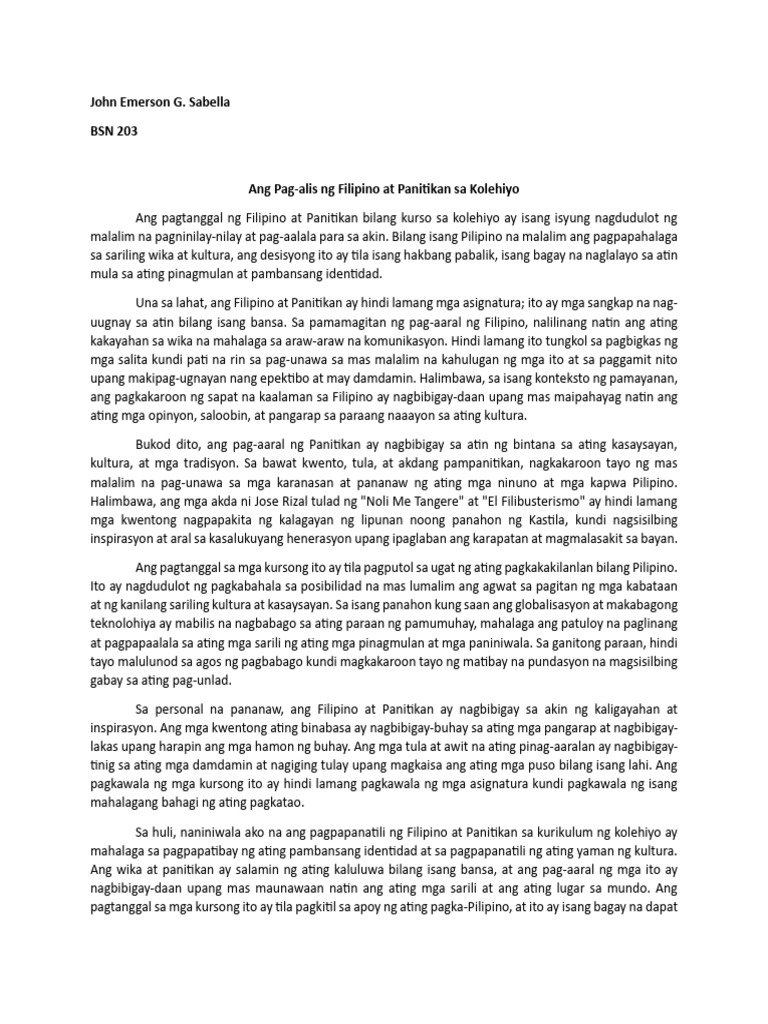 Reflection Paper Fil 1 Module 2 | PDF