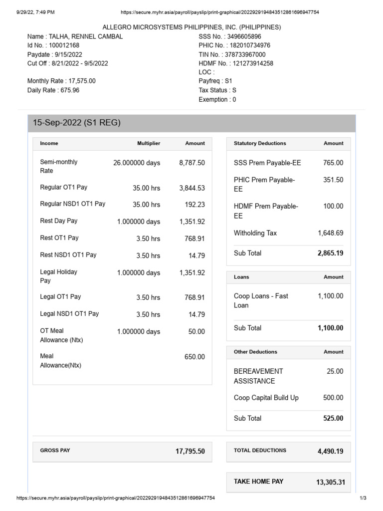 PAYSLIP SEPTEMBER15 | PDF | Parental Leave | Economies