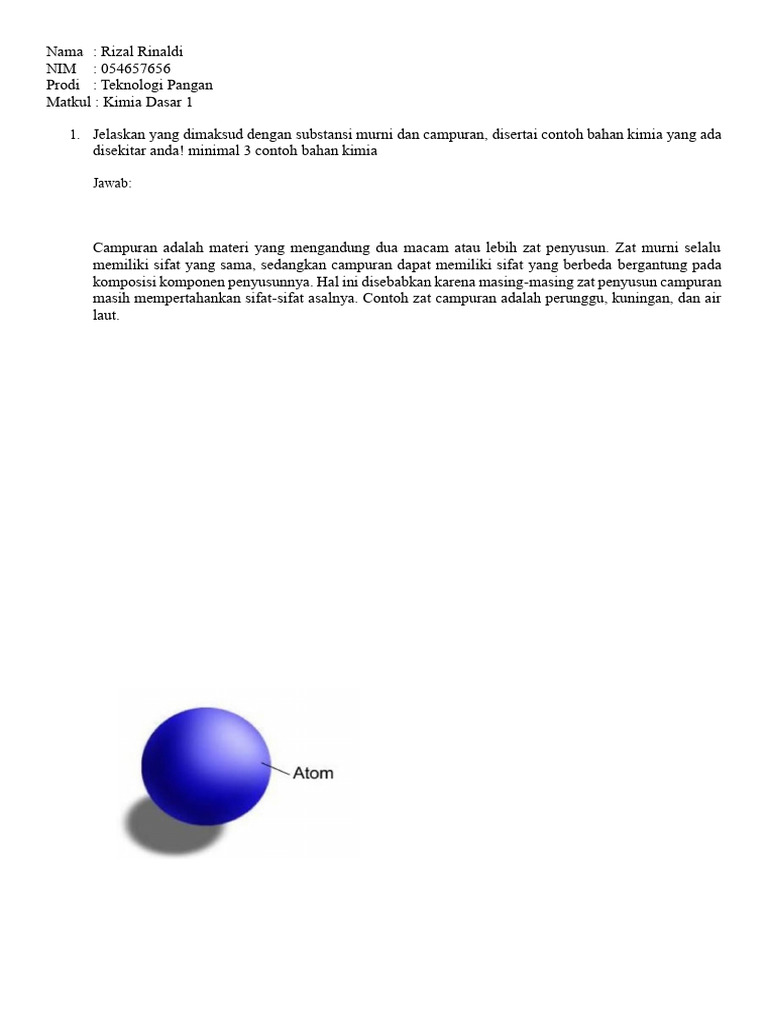 Rizal Rinaldi - 054657656 - Tugas 1 - Tutorial 1 Kimia Dasar | PDF | Seni