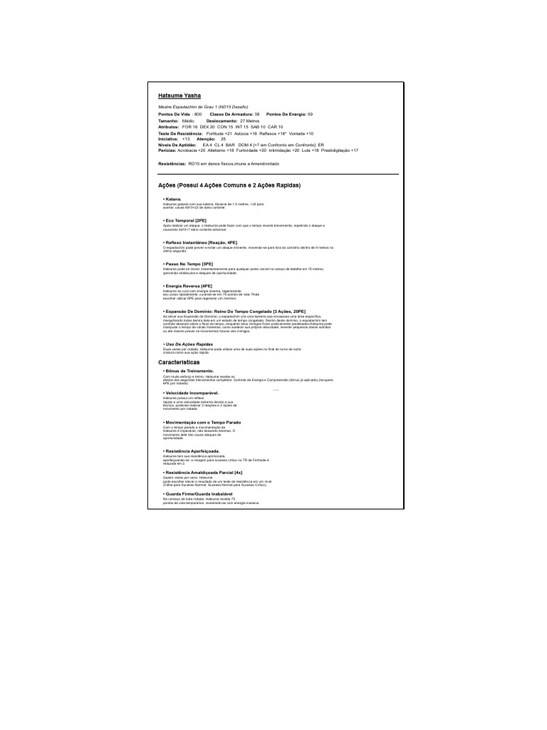 Hatsume Yasha - Ficha Final | PDF | Tempo