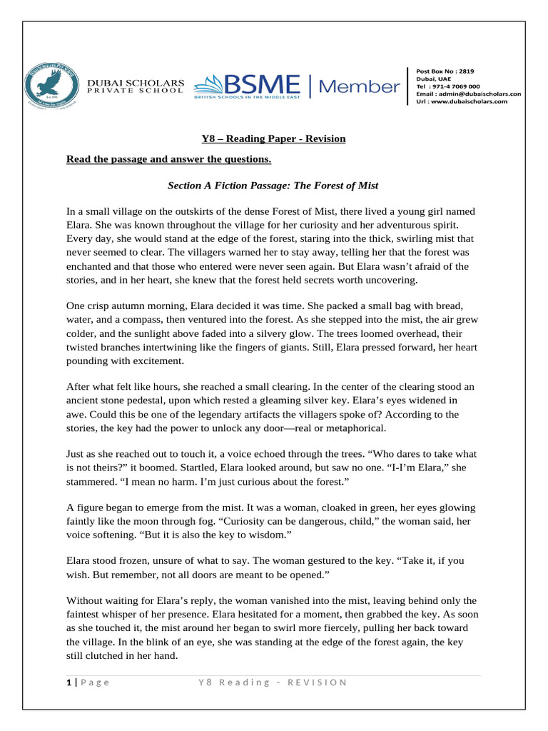 Y8 T1 Revision - READING Paper | PDF | Sleep | Adolescence