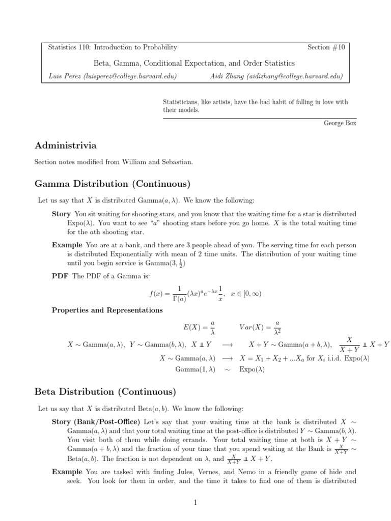 Section10-Beta Gamma Conditional Order | PDF | Expected Value | Statistical Theory