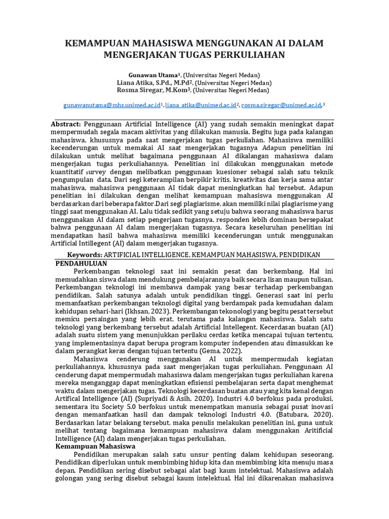 Jurnal Kemampuan Mahasiswa Menggunakan Ai Dalam Mengerjakan Tugas ...