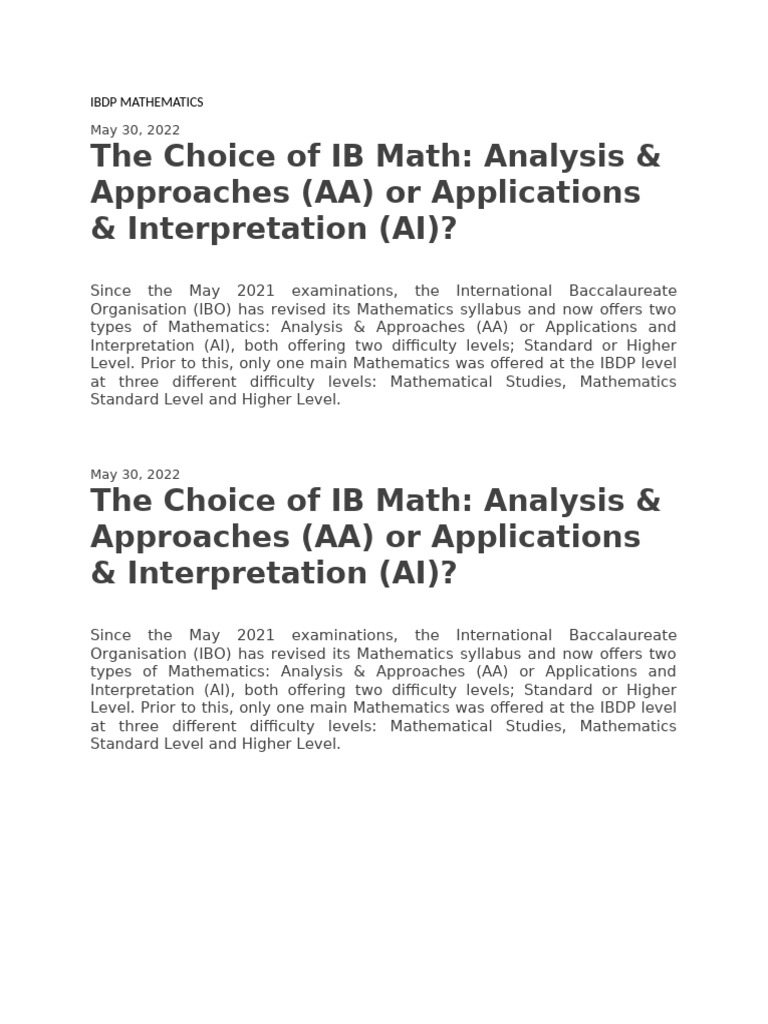 Choosing IB Math: AA vs AI Overview | PDF | Matrix (Mathematics) | Integral