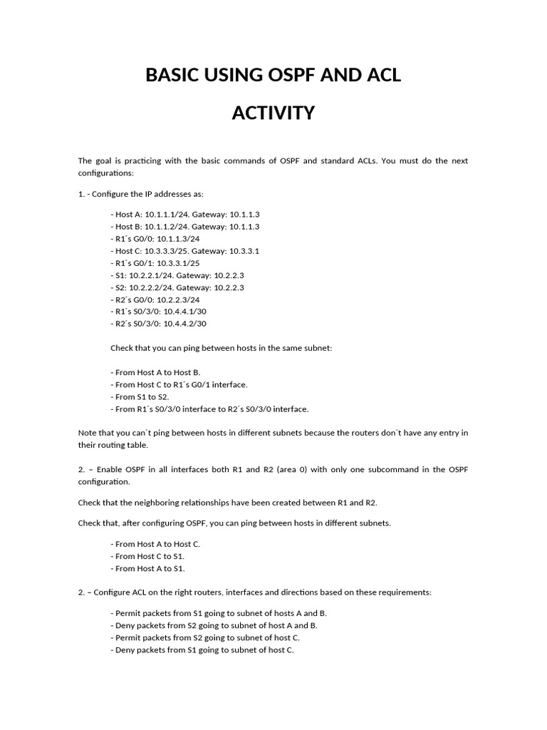 OSPF AND ACL | PDF | Router (Computing) | Internet Protocols