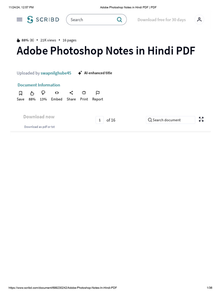 Adobe Photoshop Notes in Hindi PDF - PDF | PDF | Scribd | Multimedia