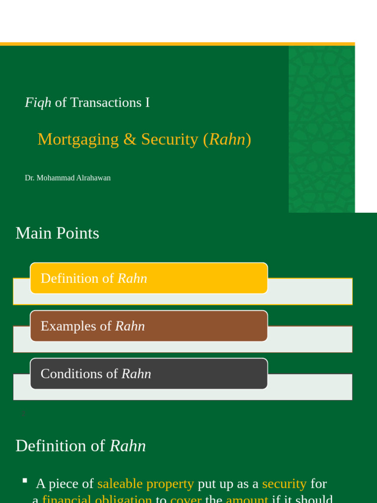 07 Fiqh of Transactions - Rahn Final | PDF | Mortgage Law | Property Law